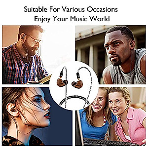 Famedy in-Ear Monitors in Ear Headphone Earbuds Wired Earphone Dual Drivers Headphone with MMCX Detachable Cables,Noise-Isolating Comfort Earbud for Musicians Sports Headphone Earphones (Wood Grain)