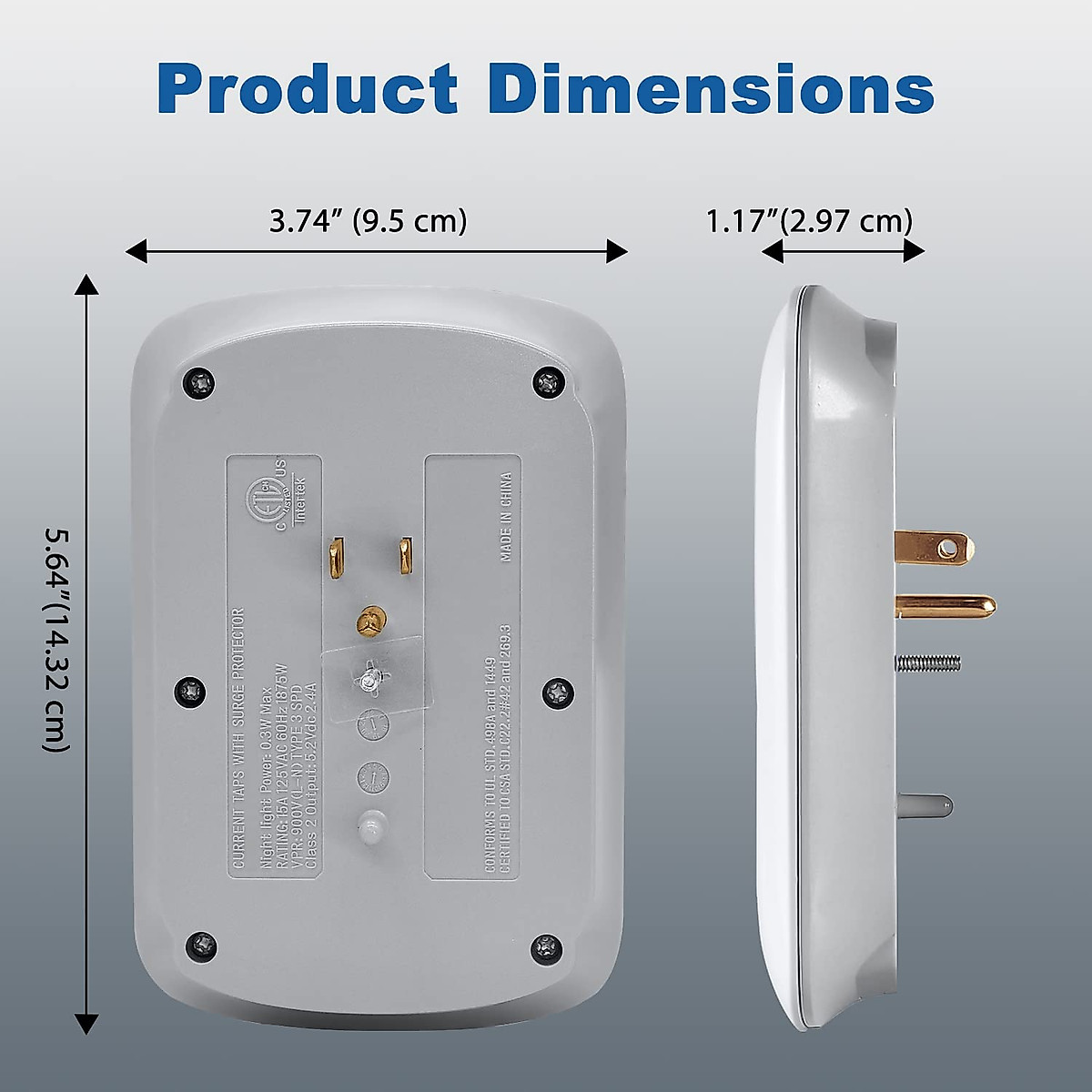 BESTTEN [3 Pack] USB Wall Outlet Surge Protector, 2.4A Dual USB Ports, 3 AC Outlets, 900 Joule Surge Suppression Rating, LED Night Light, ETL Listed