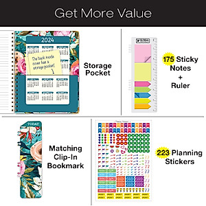HARDCOVER 2023 Planner: (November 2022 Through December 2023) 8.5"x11" Daily Weekly Monthly Planner Yearly Agenda. Bookmark, Pocket Folder and Sticky Note Set (Teal Floral)