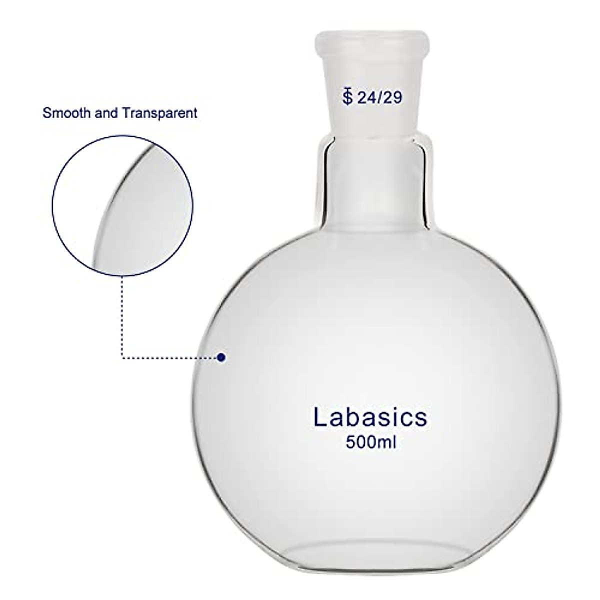 Labasics Single Neck Flat Bottom Boiling Flask, Borosilicate Glass Flat Bottom Boiling Flask with 24/29 Standard Joint, 500 ml