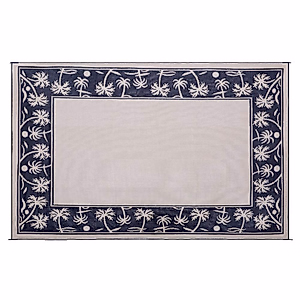 Stylish Camping Outdoor Patio / RV Camping Mat - Palm Tree (Black/Beige, 9-Feet x 12-Feet)