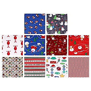 Wrapper Christmas Cotton Fabric Bundles 9.8 x 9.8 Inch Sewing Squares Quilting Fabric Patchwork Fat Quarters Precut Xmas Fabric Scraps for DIY Quilting Sewing Patchwork Xmas Gift 10Pcs