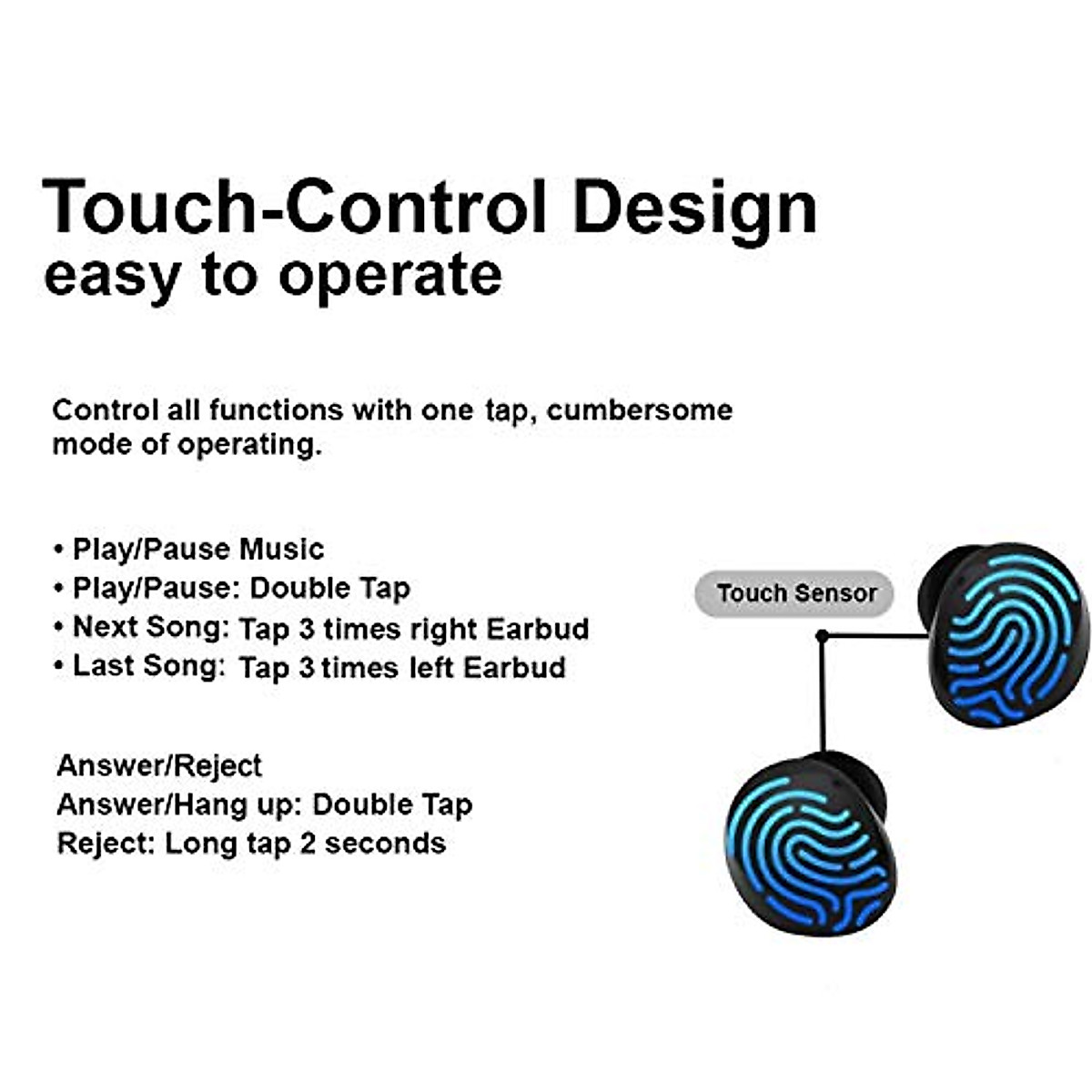 Dualpow Nanobuds Bluetooth 5.0 Wireless Earbuds, True Wireless Headphone Mini in-Ear Headset (Touch Control, 20hrs Playtime, Auto Pairing) Compatible with iPhone, Android, Smartphones (Black)