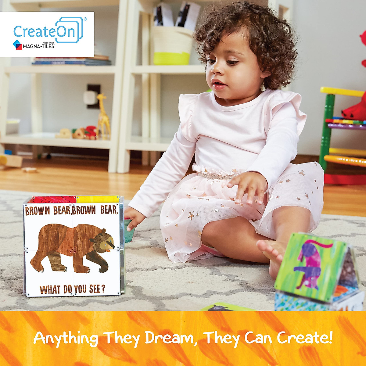 CreateOn Magna-Tiles Brown Bear, What Do You See? (The Very Hungry Caterpillar) Set, Eric Carle Books for Kids’ Building Toys, Magnet-Tiles Toys for Ages 3+, 16 Pieces