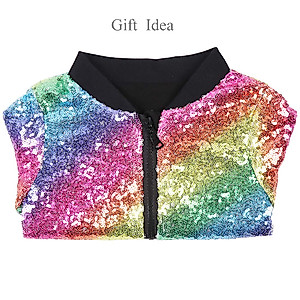 Cilucu Kids Jackets Girls Boys Sequin Zipper Coat Jacket for Toddler Birthday Christmas Clothes Long Sleeve hoodie Rainbow Black 7-8years
