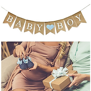 Shimmer Anna Shine Baby Boy Burlap Banner for Baby Shower Decorations and Gender Reveal Party (Light Blue Heart)