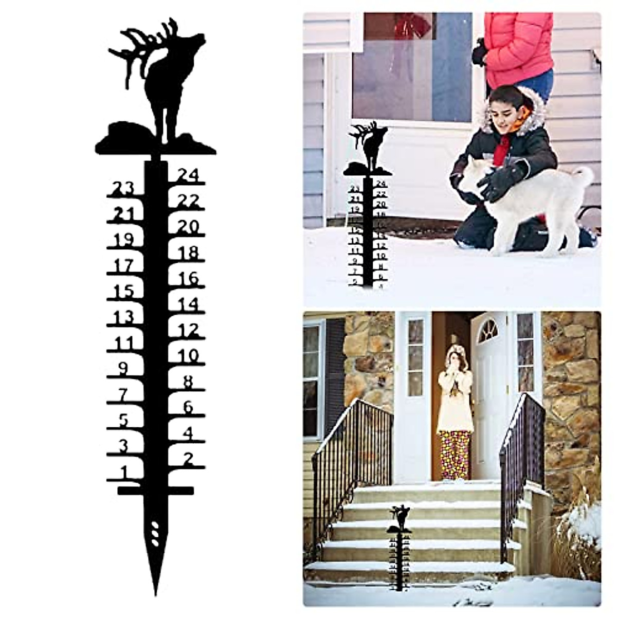 Screed Leveling Gift 24cm Snowflake Snow Measuring Instrument Snowmobile Snow Measuring Instrument Metal Snow Measuring Ruler Outdoor Garden Ornament Gas Cylinder Level Indicator (Black, One Size)