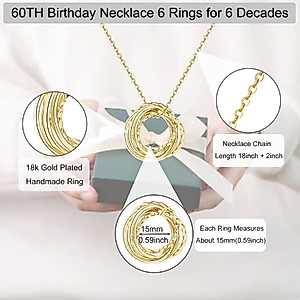 BMMYE 60th Birthday Gifts for Women, Gold Silver Necklace Circle Pendant Mothers Day Jewelry 60 Year Old Birthday Gifts Ideas for Mom Friend