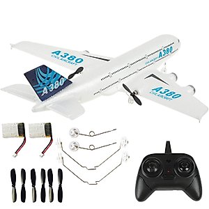 PLRB TOYS RC Plane Remote Control Airplane RC Plane,2.4Ghz DIY 2 Channels Radio Control Airplane Built in 6-Axis Gyro, A380 RC Aircraft EPP Foam Glider for Beginner (Two Batteries)