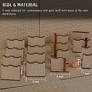 Dungeon Brick Walls (Set of 16) Wood Laser Cut 2" x 1" 3D Modular Terrain Tiles 28mm Scale Perfect for D&D, Dungeons & Dragons, Warhammer and Other Tabletop RPG