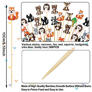 Woodland Animal Cocktail Picks Safari Animal Cupcake Toppers Jungle Party Food Appetizers Toothpicks for Baby Shower Birthday Party Drink Fruit Dessert Decorations Supplies (100)