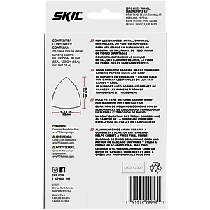 SKIL 20-Piece Mixed 60/80/120/240 Grits Mouse Detail Sanding Paper Kit for SKIL Sanders SR232301/SR250801/SR6607B-10 - CDA9004