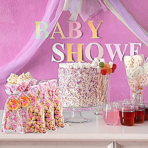 100 Pieces Butterflies Cellophane Goody Bags Plastic Butterfly Candy Bag Butterfly Treat Bags with 100 Pieces Silver Twist Ties for Butterfly Theme Baby Shower Birthday Party Dessert Decors (Pink)