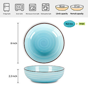 Selamica Ceramic 36 Ounce Large Pasta Bowls Set, 8 Inch Salad Bowls, Wide and Shallow Porcelain Soup Bowls, Stackable Serving Bowls, Microwave Dishwasher Safe, Gift, Set of 4, Gradient Blue