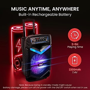 Pyle Portable Bluetooth PA Speaker System - 600W Rechargeable Outdoor Bluetooth Speaker Portable PA System w/ 10” Subwoofer 1” Tweeter, Recording Function, Mic In Party Lights USB/SD Radio