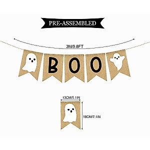 PTFNY Halloween Banner Burlap Boo Banner Ghost Felt Ball Banner Happy Halloween Banner Halloween Decor for Party Halloween Birthday Decorations