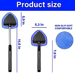 Windshield Cleaning Tool, Car Window Cleaner with 4 Washable Reusable Microfiber Pads, Extendable Long Handle Glass Wiper Cleaning Kit, Auto Accessories Universal for Office and Home (Blue)
