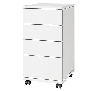 BOTLOG Mobile File Cabinet, 4-Drawer Filing Cabinet with Wheels, Rolling Pedestal Under Desk for Home Office Legal/Letter/A4 Size White