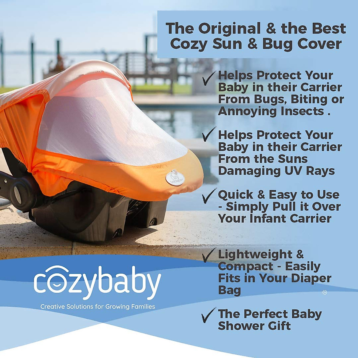 Summer Cozy Cover Sun & Bug Cover (Orange Mango) - The Industry Leading Infant Carrier Cover Trusted by Over 2 Million Moms Worldwide Helps Keep Your Baby from Mosquitos, Insects & The Sun