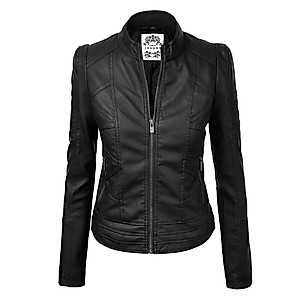 Made By Johnny MBJ WJC746 Womens Vegan Leather Motorcycle Jacket L Black
