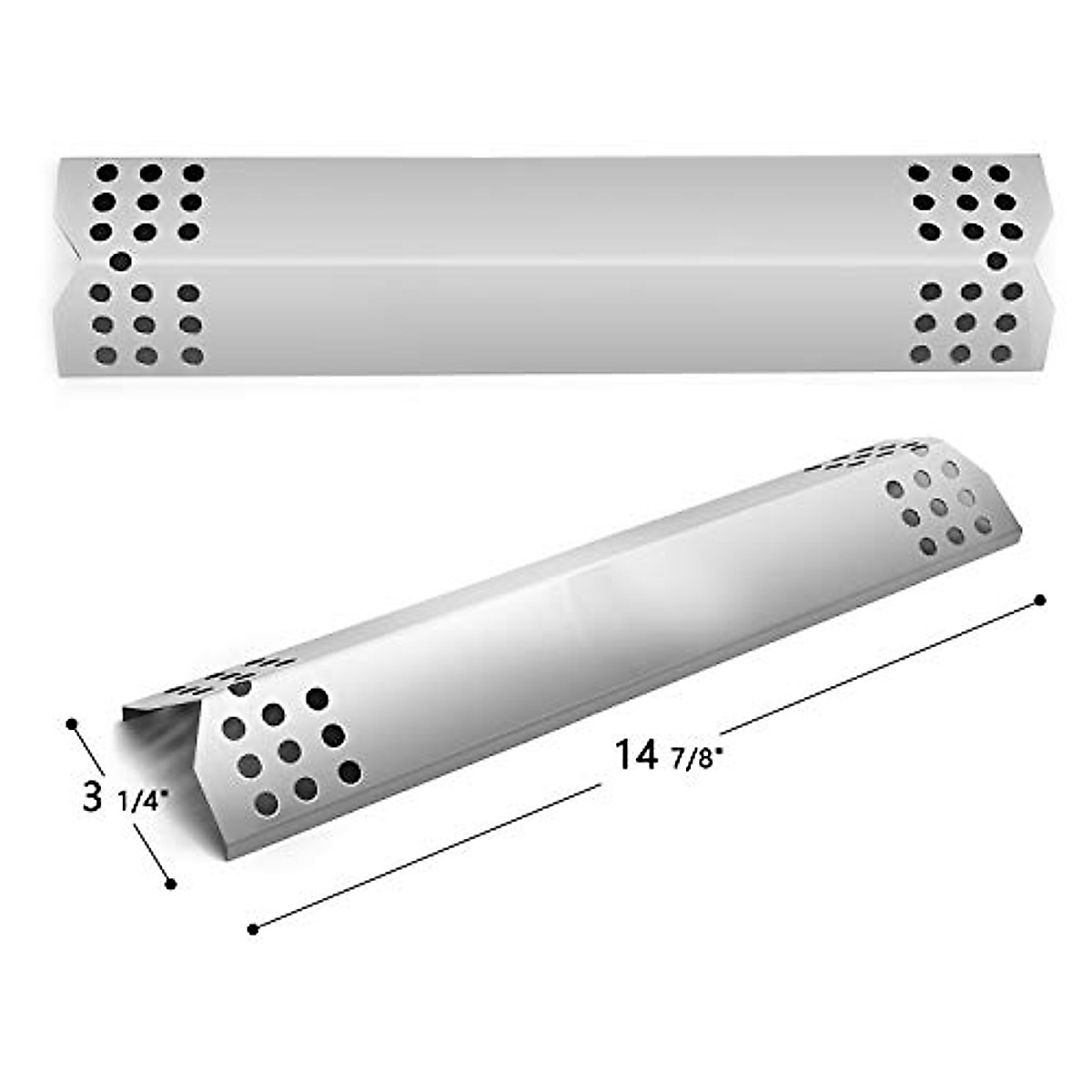 Hongso 14 7/8" Stainless Steel Heat Plates Tent Shield Replacement Parts for Master Forge 1010037 Gas Grill Model, 3 1/4" Wide Burner Covers Flavorizer Bars, 4-Pack, SPZ3714