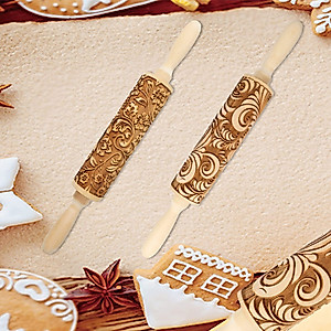 Embossed Rolling Pins for Baking with Design,3D Engraved Rolling Pin with Flowers for Engraved Cookies Roller