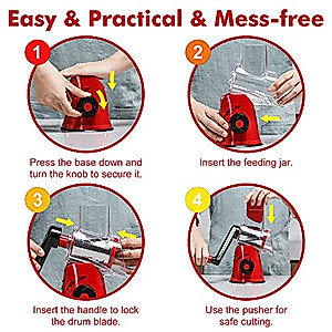 Cheese Grater Rotary, Rotary Grater for Kitchen, Kitchen Grater Vegetable Slicer with 3 Drum Blades, Fast Cutting Cheese Shredder for Vegetables and Nuts