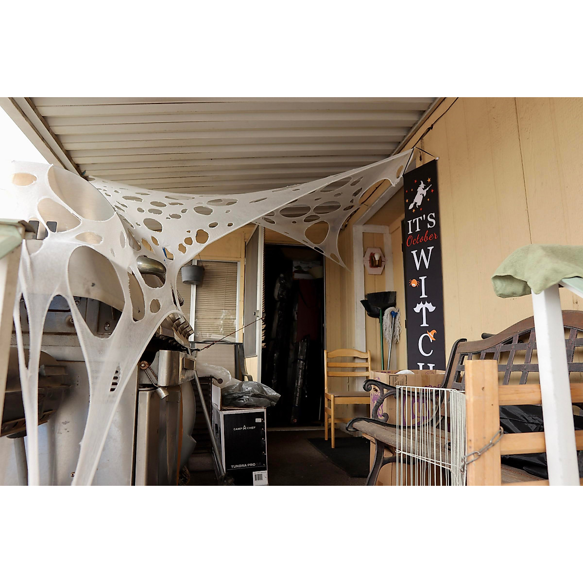 Giant Spider Web Halloween Decorations Outdoor, Stretchy 450 sqft Spooky Spider Web, Cut-Your-Own Flexible Spider Webbing for Halloween Party, Haunted House Outdoor Indoor