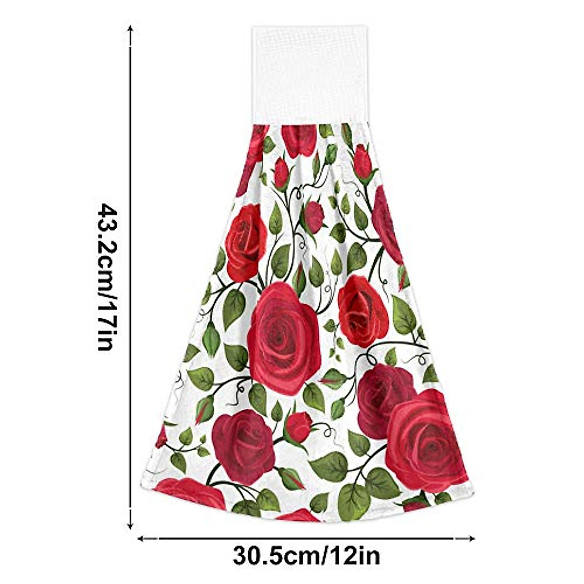YYZZH Red Rose Flower with Green Leaf Floral Print Valentines Day Design Kitchen Hand Towels with Hook & Loop Set of 2 Absorbent Bath Hand Towel Hanging Tie Towel