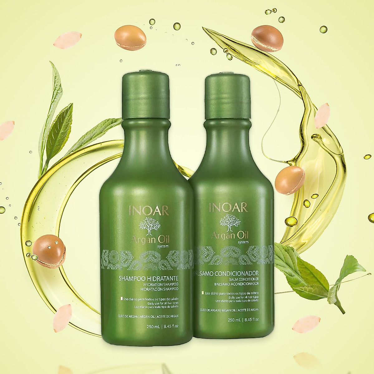 Inoar Argan Oil Shampoo & Conditioner Set for Men & Women, Nourishing, Repair Dry Damaged Hair, Hydration, Strengthen & Chemically Treated Hair, 2 Bottles, 8.5 oz. each