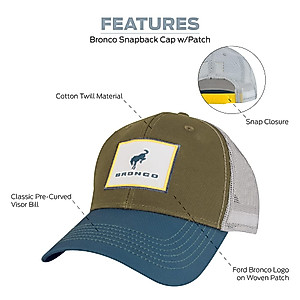 Ford Bronco Snapback Hat with Patch Logo, Olive/Teal