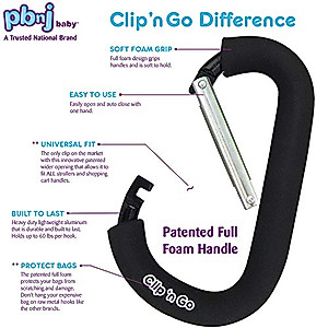 PBnJ baby Stroller Hooks for Hanging Diaper Bags - Mommy Stroller Clip and Stroller Accessories Organizer Hook - Large Carabiner Clips for Mom Purse Shopping Grocery Bag and Accessory - (2 Pack)