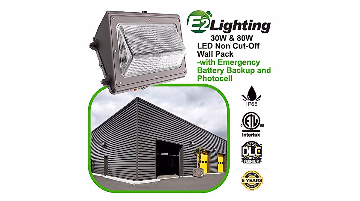 E2 Lighting LED Wall Pack with Battery Backup - 80W
