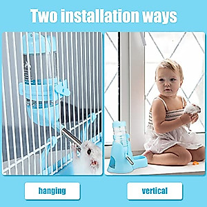 Hamster Water Bottle, [3 in 1-2.7oz] Diyife Guinea Pig Water Bottle No Drip, 80ml Small Animal Auto Dispenser with Food Container Base for Hamster Bunny Chinchilla Squirrel, Small Pets (Blue)