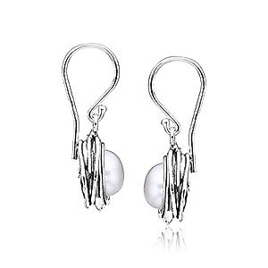 925 Sterling Silver Stud Earrings With A Fresh Water White Pearl, Wire Wrapped Bezel, Antique finish, Hypoallergenic, Nickel & Lead-free, Gift for Her, French Wire Earring Back, Pearl