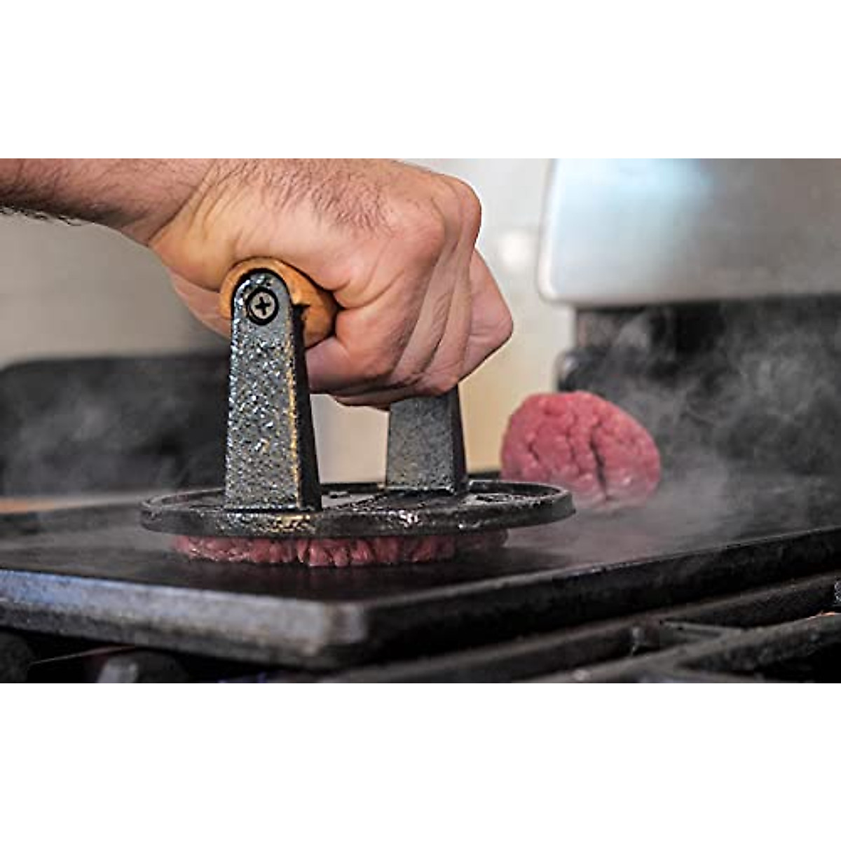 The Burger Smasher - Cast Iron Burger Press Kit w/Patty Paper Included | Hamburger Press Perfect for Flat Top Grill, Cast Iron Griddle or Skillet | Meat Press and Grill Press