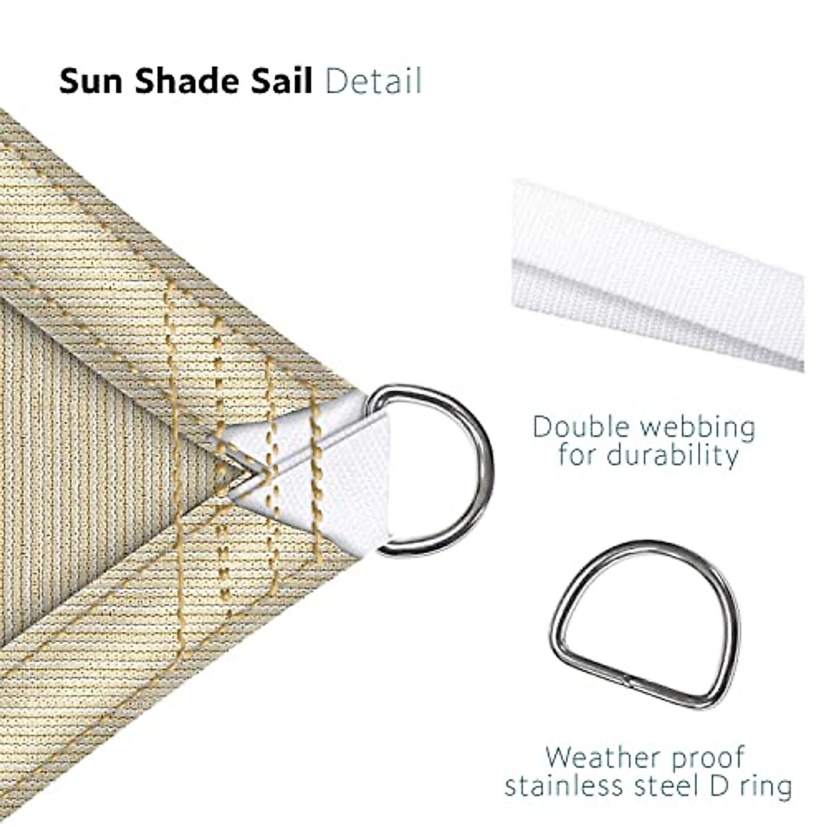 ECOOPTS 16'x16'x23' Sun Shade Sail Right Triangle Canopy Cover for Outdoor Patio Pergola Backyard Garden 180GSM HDPE Fabric 95% UV Blockage (Beige)