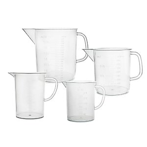 EISCO 4pcs Plastic Pitcher Set, 250mL, 500mL, 1000mL, 2000mL - Short Form, Euro Design - Molded Graduations - Chemical Resistant & Autoclavable Polypropylene - Measuring Jug