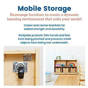 ECR4Kids - ELR-0420 Birch 5-Section School Classroom Storage Cabinet with Casters, Natural, 30" H