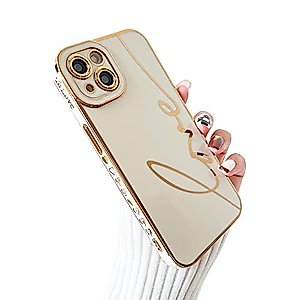 Skyseaco Compatible with iPhone 13 Case Cute, Luxury Plating Love Letter Case for Women Girls, Soft TPU Full Camera Shockproof Protective Case for iPhone 13 6.1 inch (White)