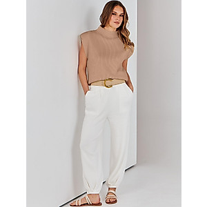 LOGENE Women's Sweater Vest Sleeveless Mock Neck Tank Top Ribbed Knit Cap Sleeve Pullover Sweaters 2023 Fall Trendy Clothes apricot Medium