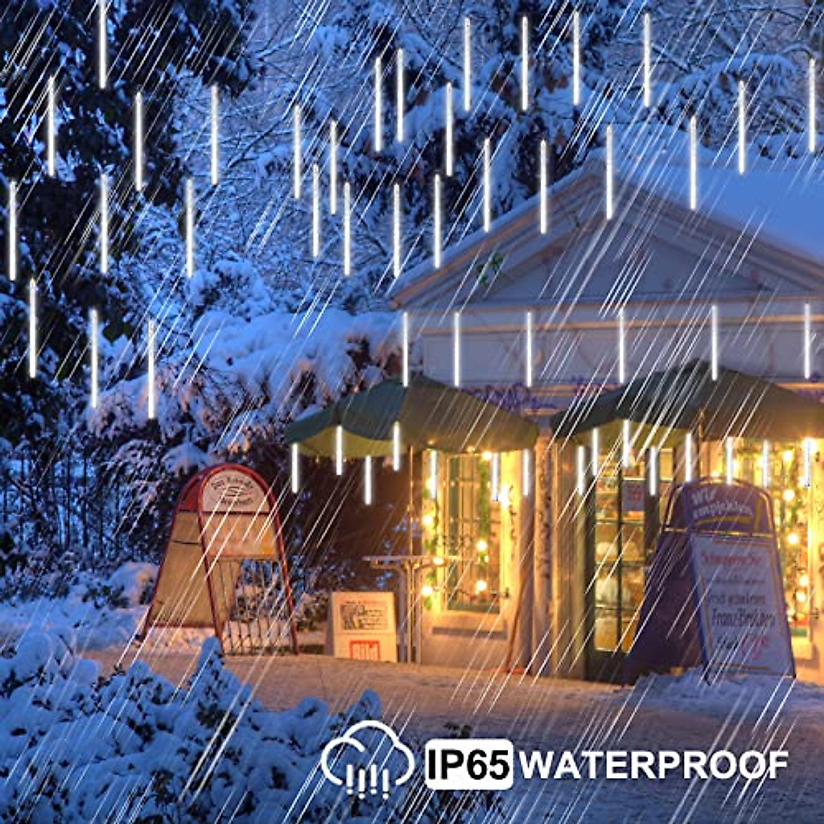 Solar Meteor Shower Christmas Lights Outdoor 10 Tube 360 LED, Falling Rain Lights, Waterproof String Lights for Xmas Tree Garden Yard Porch Wedding Party Décor White