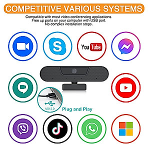 4K Webcam 8MP Ultra HD Live Video Conference Camera with Built-in 4 Microphones 360 Degree Swivel Computer Web Camera with Privacy Shutter and Tripod, USB Webcam for PC Mac Laptop Desktop Computer