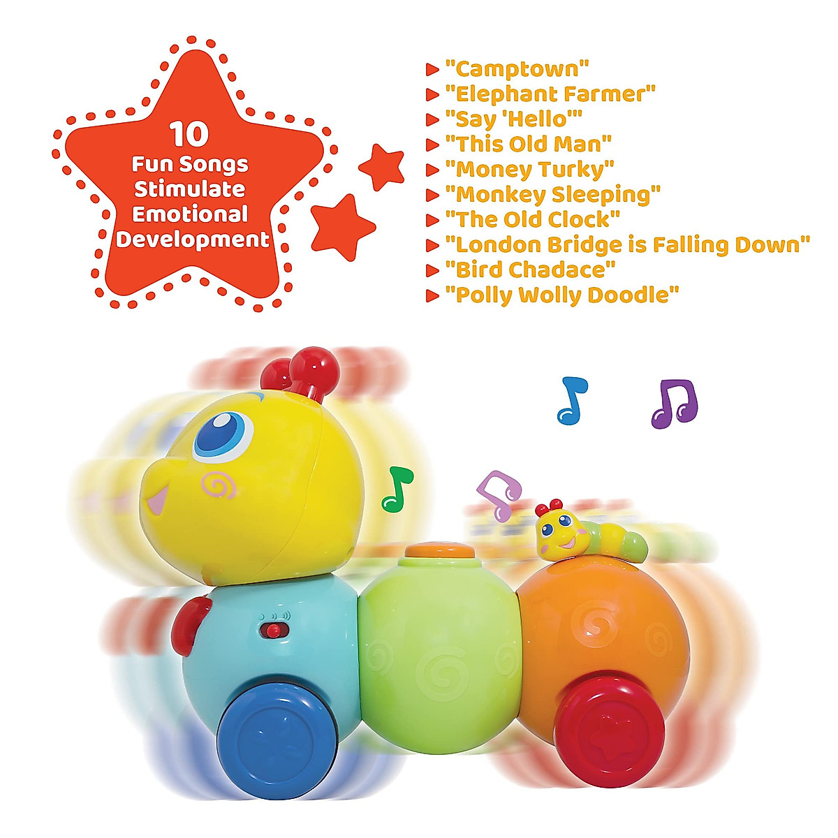 KiddoLab Crawling Caterpillar Baby Toy - Apple-Shaped Remote Control with Easy-Press Buttons- Plays 10 Children's Nursery Rhymes - Musical Toys for Toddlers