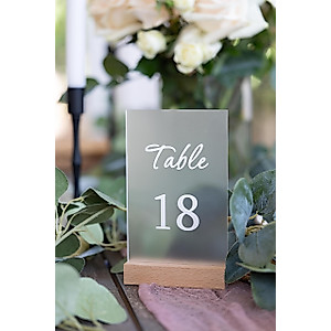 Table Numbers for Events/Weddings - 1-20 Numbered Acrylic Table Number Holders - Rustic Table Number Stands w/Wooden Base - Wedding Table Numbers - Acrylic Table Signs for Receptions, Parties & More