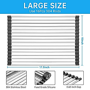 AOUAO Roll Up Dish Drying Rack,Multipurpose Stainless Steel Over The Sink Drainer Rack,Kitchen Portable Dish Rack (Square)