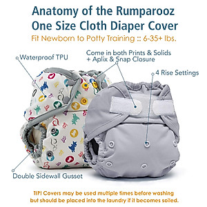 Kanga Care Rumparooz One Size Reusable Cloth Diaper Cover Aplix Quinn 6-35 lbs