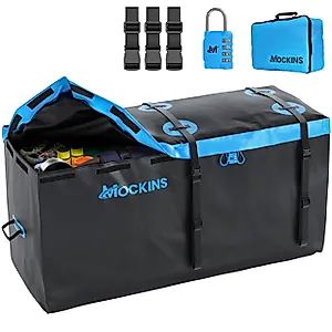Mockins 25 Cu.Ft. Large Trailer Hitch Cargo Carrier Bag | 60"x24"x31" Soft-Shell Vinyl Cargo Bag for Hitch Carrier | Weatherproof Car Storage Bag | Waterproof Truck Bed Storage Set w/Accessories