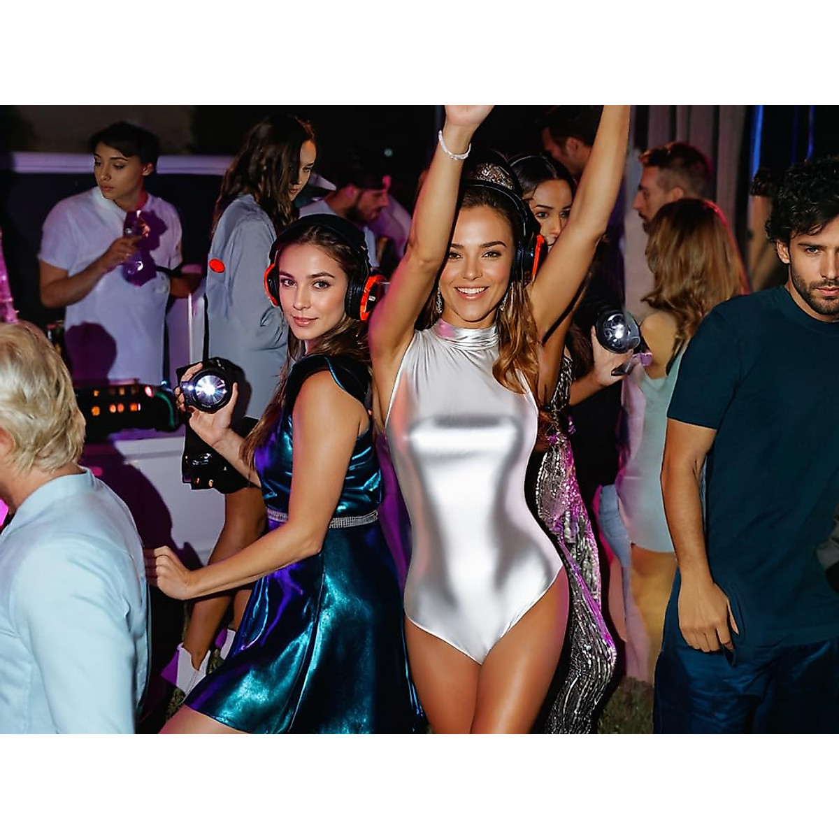 Javly Women's Sleeveless Turtleneck Metallic Dance Leotard Shiny Spandex Mockneck Bodysuit Halloween CustumesSilver S…