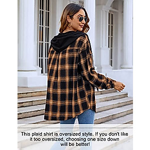 Blooming Jelly Women's Flannel Shirts Plaid Shacket Oversized Button Down Shirt Hooded Business Casual Blouses 2023 Fall Outfits (Yellow Plaid,Small)